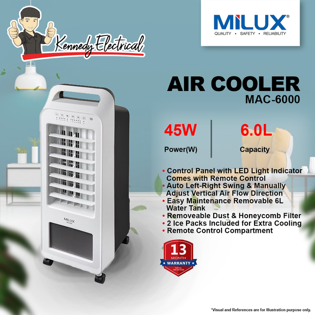 Milux 45W Air Cooler MAC-6000 | Kennedy Electrical & Electronic Sdn Bhd