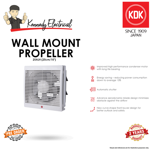 KDK 25cm/10" Wall Mount Propeller, Wall Mounted Ventilating Fans 25ALH ...