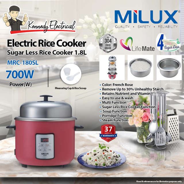 Milux 1.8L 700W Sugar Less Rice Cooker MRC-180SL | Kennedy Electrical ...