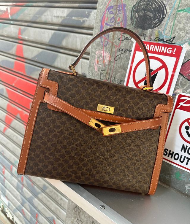 extremely rare vintage celine macadam triomphe kelly bag | Black ...