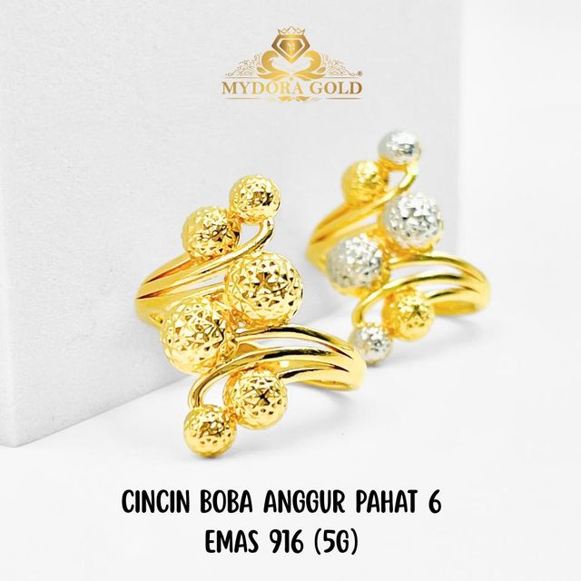 MYDORA Cincin Boba Anggur Pahat 6 (5G) l EMAS 916/22K | MydoraGold