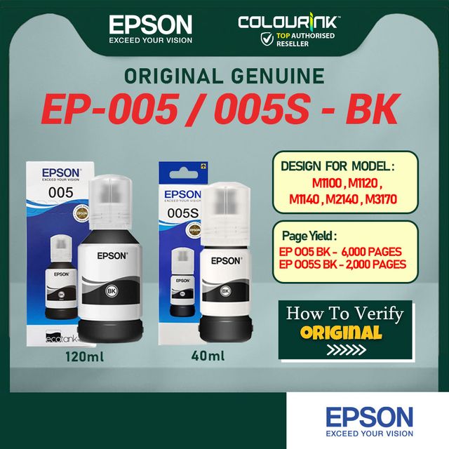 Epson Original Genuine 005s (2K) 005 (6K) Refill Ink Bottle Pigment ...