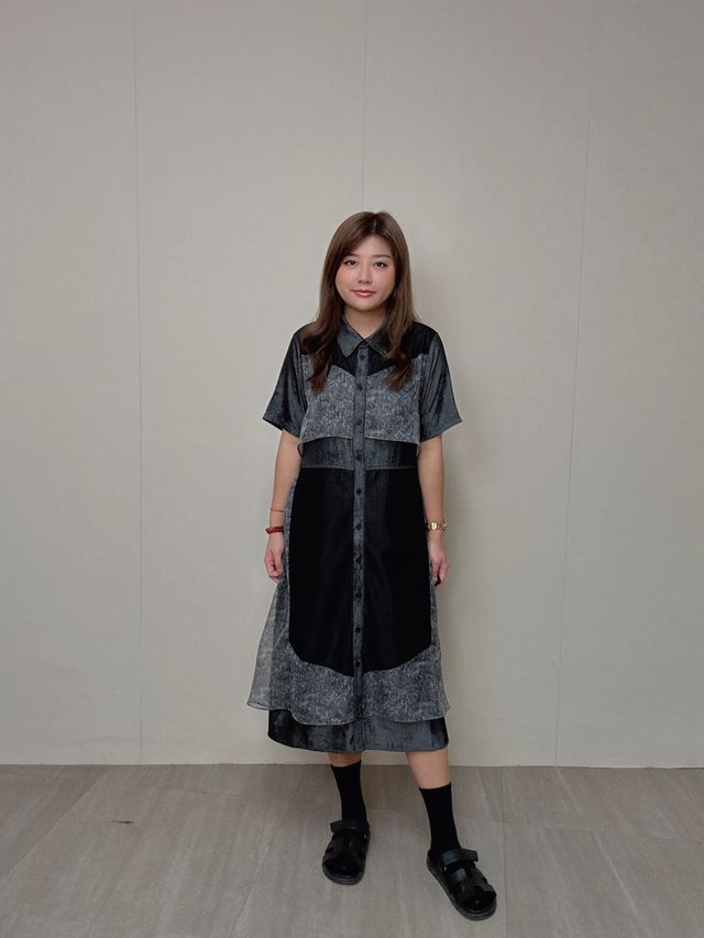 103621 BS494 獨家限定顏色 格仔網拼雲花印雪紡布連身裙 | 26Closet