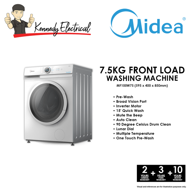 MIDEA 7.5KG LUNA INVERTER SERIES FRONT LOAD WASHER MF100W75B | Kennedy ...