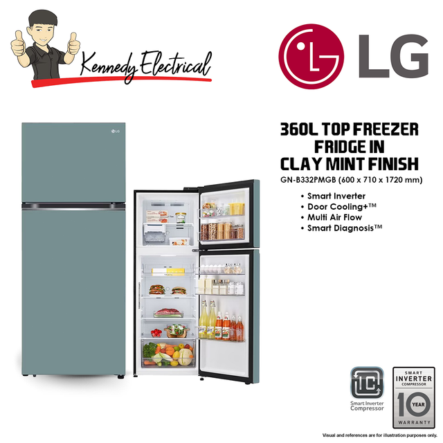 LG 360L Top Freezer Fridge in Clay Mint Finish GN-B332PMGB | Kennedy ...