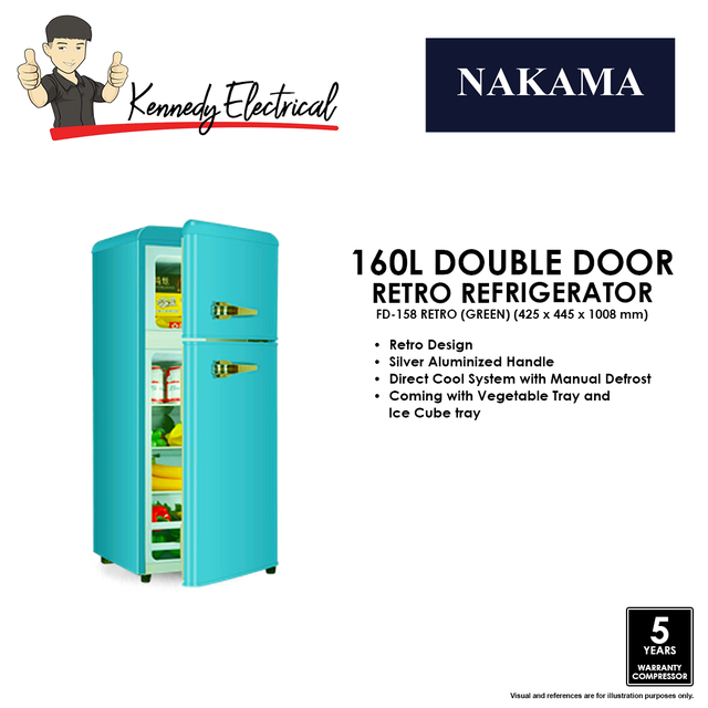 Nakama 160L DOUBLE DOOR RETRO REFRIGERATOR FD-158 (GREEN) | Kennedy ...