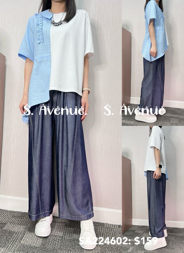 SA224602: 短袖側直條布不規則tee | S. Avenue