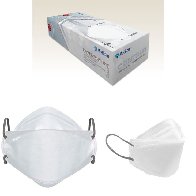 Medicom Contour 3D Earloop Mask Level 3 White Individual pack (10pcs ...