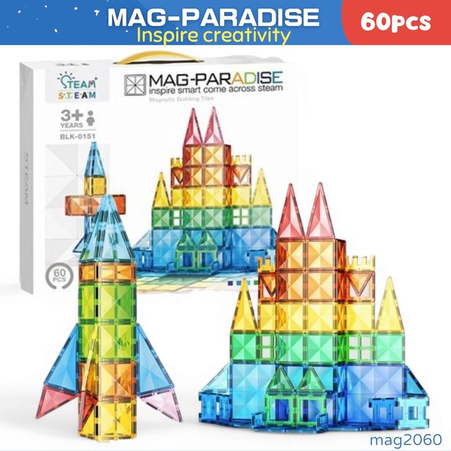 60pcs 美國Mag-paradise stem 果汁色星鑽磁力片積木 magnetic blocks 3D magnetic ...