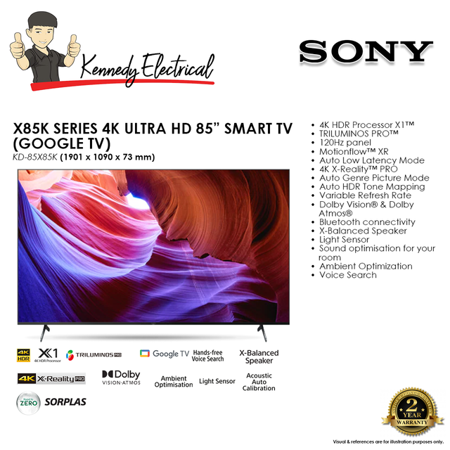 SONY 85" X85K SERIES 4K ULTRA HD SMART TV (GOOGLE TV) KD-85X85K | Kennedy Electrical ...