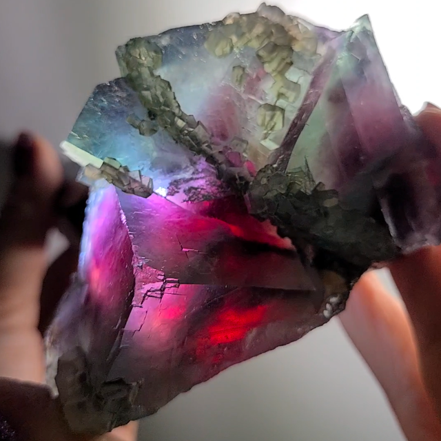Red phantom fluorite with columnar calcite - FL227 | Featherlight Dust ...