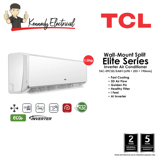 TCL 1.0HP Wall-Mount Split Elite Series Inverter Air Conditioner TAC ...