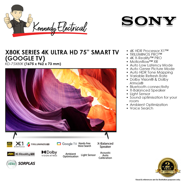 SONY 75" X80K SERIES 4K ULTRA HD SMART TV (GOOGLE TV) KD-75X80K ...