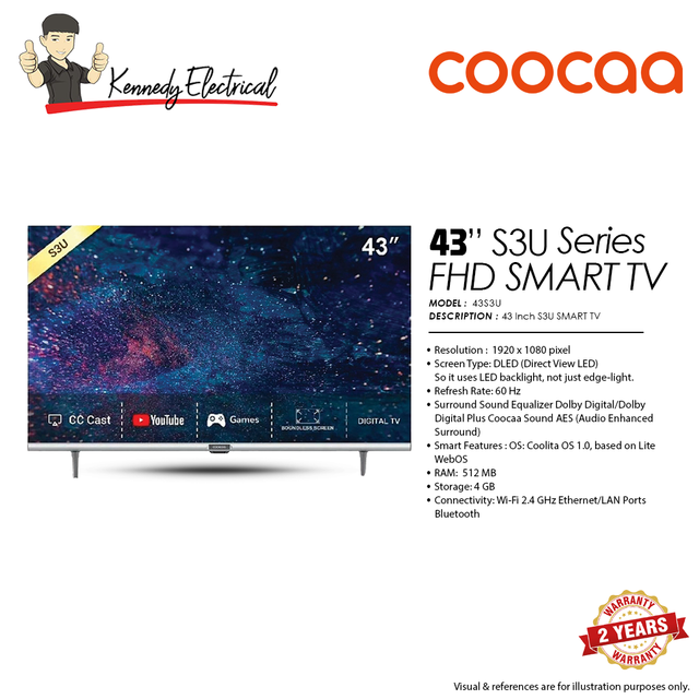 COOCAA 43" S3U Series FHD Smart TV 43S3U | Kennedy Electrical ...
