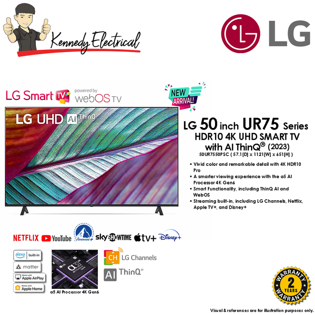 LG 50 inch UR75 Series HDR10 4K UHD SMART TV with AI ThinQ® (2023 ...