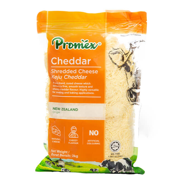 Promex Cheddar Shredded 2kg | Jadan Food & Beverage Supplies Sdn. Bhd.