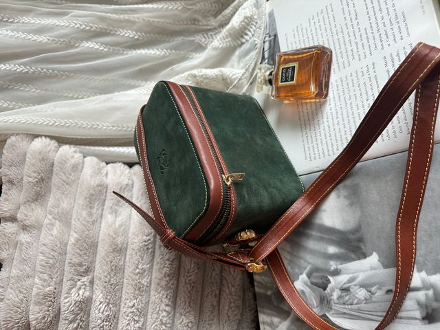 extremely rare vintage loewe army green /brown vanity bag ghw | Black ...