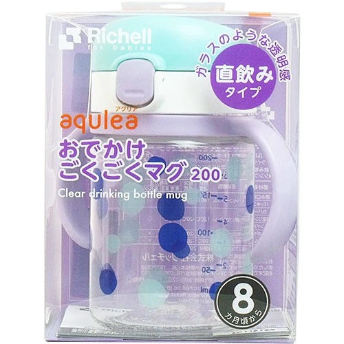 日本直送Richell AQULEA 波點雙耳吸管學習杯 200ml 8個月或以上 | SangaBaby母嬰用品百貨