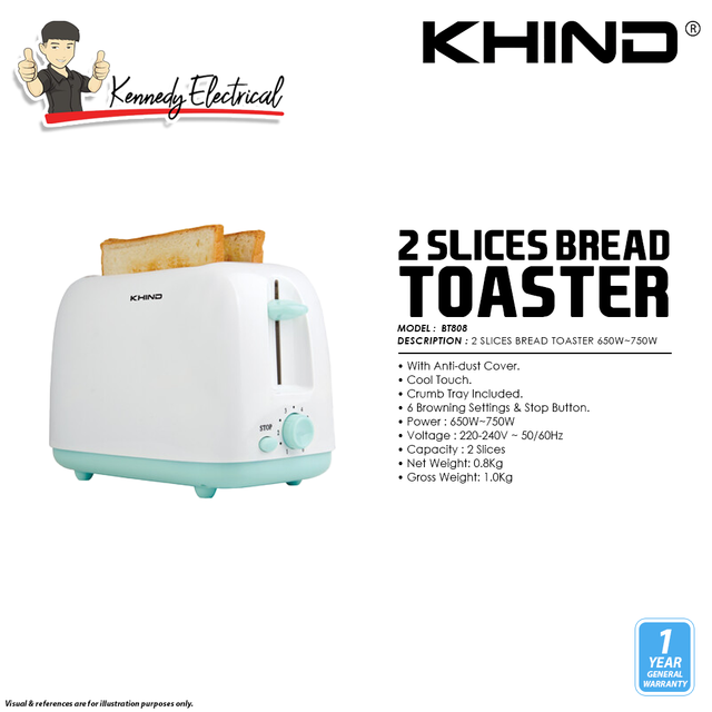 Khind 2 SLICES BREAD TOASTER BT808 | Kennedy Electrical & Electronic ...