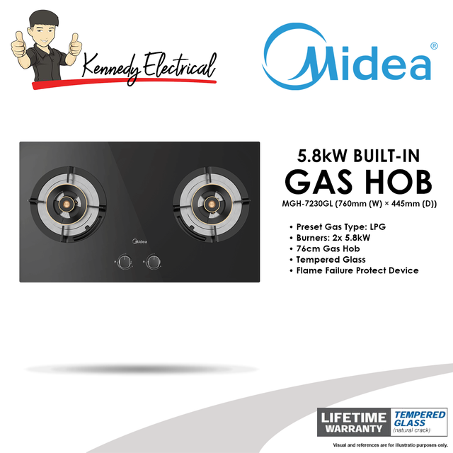 Midea 5.8kW BUILT-IN GAS HOB MGH-7230GL | Kennedy Electrical ...